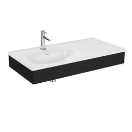 Vitra Equal M&ouml;belwaschtisch-Set 64085 100x52cm, mit M&ouml;belwaschtisch asymmetrisch, wei&szlig; VC, mit Holzblende schwarz-eiche Struktur