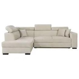 Ecksofa Home Affaire "Tulio L-Form", beige (cream), B:267cm H:95cm T:198cm, Struktur fein (100% Polyester);Struktur (100% Polyester);Samtstruktur (100% Polyester), Sofas, Ecksofa, wahlweise mit Bettfunktion und Bettkasten, incl. 3 Zierkissen