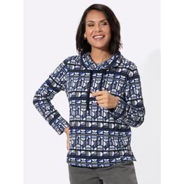 WITT Damen Sweatshirt mit Seitenschlitzen, royalblau-schwarz-bedruckt, Gr&ouml;&szlig;e 38
