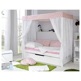 Himmelbett Ticaa "Lino", wei&szlig;, B:98cm H:182cm L:208cm, Kunststoffrollen, Betten