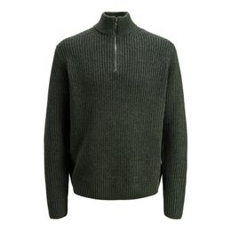 Jack & Jones JACK & JONES Herren Troyer "JORBLEECKER KNIT HALF ZIP BF", gr&uuml;n, Gr. M, unifarben, Strick, Obermaterial: 65% Polyacryl, 35% Baumwolle, Pullover