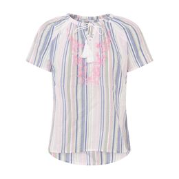 Zwillingsherz Damen Kurzarmbluse ""Summer Stripes""wei&szlig;, Gr. L, Obermaterial: 100% Baumwolle, Blusen, Streifen, Tunnelzug und Tasseln, kurzarm