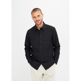 bonprix Herren Langarmhemd, schwarz, Gr. 43, unifarben, Obermaterial: 72% Baumwolle, 26% Polyamid, 2% Elasthan, Hemden, Regular Fit, aus Baumwolle,