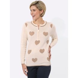 WITT Damen Langarm-Pullover mit Herz-Muster, champagner-sesam-gemustert, Gr&ouml;&szlig;e 36
