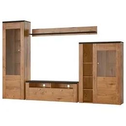 Wohnwand OTTO HOME "Larona, Anbauwand, Set 4 Teilig", braun (eichefarben lefkas, schwarzwood), B:305cm, Kastenm&ouml;bel-Sets, Wohnwand, bestehend aus 1 TV-Board, 1 Highboard, 1 Vitrine, 1 Wandregal