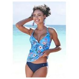 Tankini-Top s.Oliver "Maya", Damen, Gr. 38, Cup C/D, blau (blau, bedruckt), Polyamid, floral, Bikini-Oberteile, mit hinten abnehmbaren Tr&auml;gern