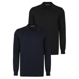 FELIX HARDY Herren Polokragenpullover "Pullover mit Polo-Kragen 2er-Pack"schwarz, navy, Gr. M, 100% Baumwolle, Pullover