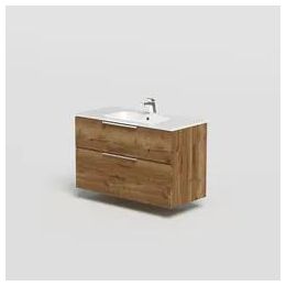Waschtisch Welltime "Ahus", braun (tobacco oak), B:101cm H:61,8cm T:46cm, FSC-zertifizierter Holzwerkstoff, Waschtische, Waschtisch, mit Soft-Close-Funktion, Vollausz&uuml;ge, inkl. Waschbecken Breite 100 cm