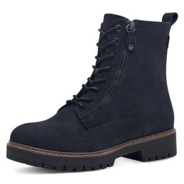 Tamaris Damen Schn&uuml;rboots, Gr. 40, blau, Nubukleder, Schuhe, Blockabsatz, Schn&uuml;rstiefelette mit Zierrei&szlig;verschluss au&szlig;en