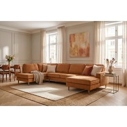 Wohnlandschaft Home Affaire, B:349cm H:89cm T:206cmbrick rot, 100% Polyester, Sofas, "Pinto Skandi, 350 cm, U-Form, XXL, mit Ottomanen", mit Keder,