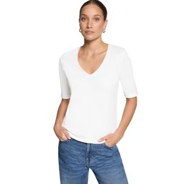 Zero Kurzarmshirt "Damen Shirt mit V-Ausschnitt"sanftes wei&szlig;, Basic, Gr. 42, Obermaterial: 95% Baumwolle, 5% Elasthan, Shirts, Aufschlag / Krempel