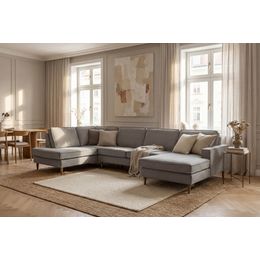 Wohnlandschaft Home Affaire, B:349cm H:89cm T:206cmgrau, 100% Polyester, Sofas, "Pinto Skandi, 350 cm, U-Form, XXL, mit Ottomanen", mit Keder,