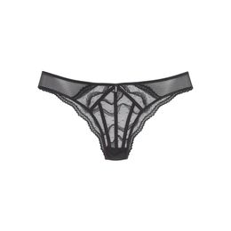 Lascana Damen Tanga, Gr. 40, schwarz, Spitze, Obermaterial: 49% Polyamid, 36% Polyester, 15% Elasthan, Unterhosen, mit dekorativen Satinb&auml;ndern,