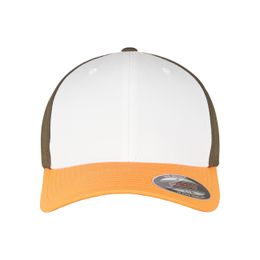 Flexfit Flex Cap "Flexfit Unisex 3-Tone Flexfit"neonorange, wei&szlig;, olive, Gr. S, 63% Polyester, 34% Baumwolle, 3% Elasthan, Caps