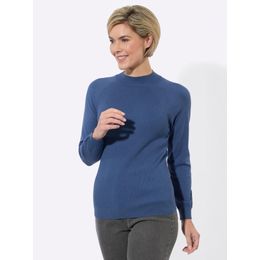 WITT Damen Stehkragenpullover mit Einstrick-Muster, jeansblau, Gr&ouml;&szlig;e 40