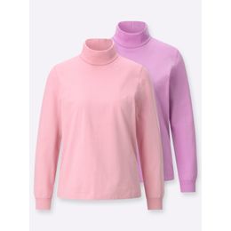 WITT Damen Rollkragenshirt mit gerippten Eins&auml;tzen, orchidee + ros&eacute;, Gr&ouml;&szlig;e 40