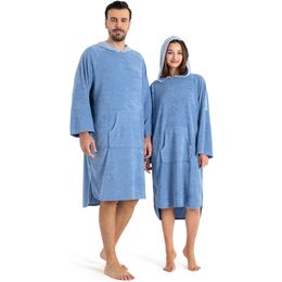 Badeponcho Kangaroos, L:118cmblau, Veloursfrottier, Hausm&auml;ntel, "Dalia Surfponcho, ideal f&uuml;r Sauna, Spa & im Urlaub", weich, Uni-Farben mit Streifen,