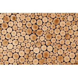 papermoon Fototapete "Round Teak Wood", B/L: 2,5m x 1,86m, Bahnen: 5 Stk., bunt, Tapeten