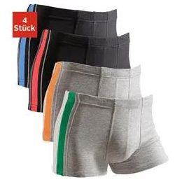 Boxer AUTHENTIC UNDERWEAR "Boxershorts f&uuml;r Herren", Herren, Gr. 6, 4 Stk., grau (grau, meliert, grau, meliert, schwarz, schwarz), Jersey, Obermaterial: 95% Baumwolle, 5% Elasthan, unifarben, Unterhosen, mit kontrastfarbigen Streifen seitlich