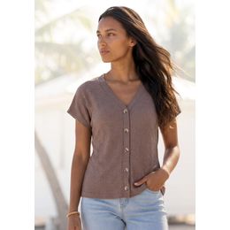 Lascana Damen Kurzarmshirt "mit Zierknopfleiste", grau, Gr. 36, unifarben, Piqu&eacute;, Obermaterial: 69% Polyester (REPREVE), 28% Viskose, 3% Elasthan,