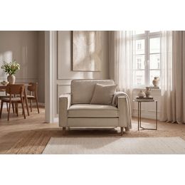 Loveseat Home Affaire, B:108cm H:89cm T:97cmcreme, 100% Polyester, Sessel, "Pinto Skandi 105 cm, Chenille, Struktur", mit Keder, Massivholzf&uuml;&szlig;e Eiche