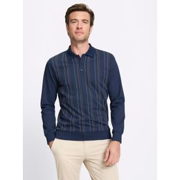 Marco Donati Herren Langarm-Poloshirt mit Knopfleiste, dunkelblau-gestreift, Gr&ouml;&szlig;e 60/62