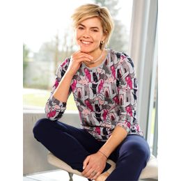 WITT Damen Print-Shirt mit Katzen-Dessin, steingrau-malve-bedruckt, Gr&ouml;&szlig;e 40