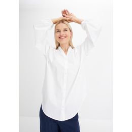 bonprix Damen Langarmbluse "Oversize-Bluse aus reiner Baumwolle", wei&szlig;, Gr. 42, Obermaterial: 100% Baumwolle, Blusen, Oversize-Passform, mit