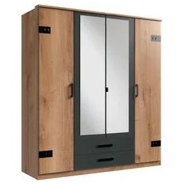 Kleiderschrank wimex "Cork, mit oder ohne Spiegel, rustikaler Look im Industrial Design", grau (plankeneichefarben, graphit), B:180cm H:199cm T:58cm, Schr&auml;nke, Kleiderschrank, wahlweise in 135cm oder 180cm breit, 58cm tief, 199cm hoch
