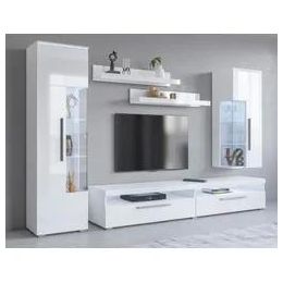 Wohnwand OTTO HOME "India,Breite 245cm moderne Mediawand ohne Beleuchtung", wei&szlig; (wei&szlig;, wei&szlig; hochglanz), B:245cm, ABS-Kunststoff, Glas, Holzwerkstoff, Kunststoff, Metall, Kastenm&ouml;bel-Sets, Wohnwand, Anbauwand (Set,5-St, 1xVitrine,1xH&auml;ngevitrine,1TV-Schrank,2xWandregal)