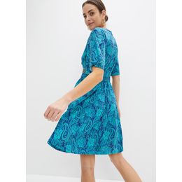 bonprix Damen Jerseykleidt&uuml;rkis paisley, Gr. 48, Jersey, Obermaterial: 95% Polyester, 5% Elasthan, Kleider, ausgestellte Passform, Kurzarm, mit