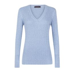 FELIX HARDY Damen V-Ausschnitt-Pullover "Kabelstrick-Pullover mit V-Ausschnitt"blau, Gr. M, 100% Baumwolle, Pullover