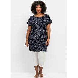 sheego Damen Freizeitkleid mit Alloverdruck und breitem Saum, marine bedruckt, Gr&ouml;&szlig;e 48/50