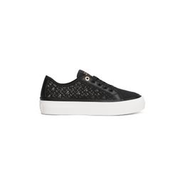 Tommy Hilfiger Damen Plateausneaker "VULC EMBROIDERED SNEAKER", Gr. 35, schwarz, Lederimitat, Textil, Schuhe, Freizeitschuh, Halbschuh, Schn&uuml;rer mit