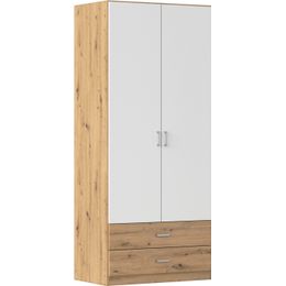 Dreht&uuml;renschrank Rauch, B:91cm H:210cm T:54cmeiche artisan, alpinwei&szlig;, griffe alu, Holzwerkstoff, Schr&auml;nke, "Kleiderschrank Garderobe GAMMA Breiten