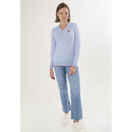 FELIX HARDY Damen V-Ausschnitt-Pullover "V-Ausschnitt-Strickpullover"blau, Gr. L, 100% Baumwolle, Pullover