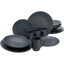 Creatable Kombiservice "Geschirr-Set Lava Stone", 16 Stk., schwarz, Geschirr-Sets, Service, schwarz, erhabenenes Relief, 16 Teile, f&uuml;r 4 Personen