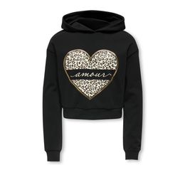 KIDS Only M&auml;dchen Kapuzensweatshirt "KOGCOOPER LIFE HEART LS HOODIE SWT NOOS", schwarz, Gr. 110, bedruckt, unifarben, Sweatware, Obermaterial: 60%