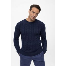 FELIX HARDY Herren Rundhalspullover "Pullover mit Rundhalsausschnitt aus Kabelstrick"navy, Gr. XXL, 100% Baumwolle, Pullover