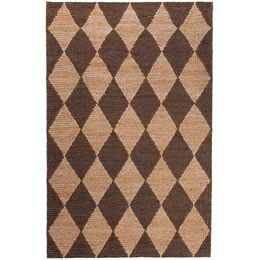 Teppich FLAIR RUGS, B:120cm H:5mm L:170cm, braun, Baumwolle, Jute, Wohnzimmer, Teppiche, "Effie Diamond", handgekn&uuml;pft