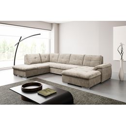 Wohnlandschaft WERK2 "Arena, B/T: 339/220 cm breit, moderner, einladender Sitzkomfort", beige, B:339cm H:97cm T:220cm, 100% Polyester, Sofas, Wohnlandschaft, mit Schlaffunktion und Bettkasten, U-Form