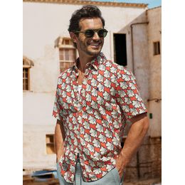 Lerros Herren Kurzarmhemd "Kurzarmhemd mit floralem All-over-Print"vivid rot, Gr. XXL, 80% Baumwolle, 20% Leinen, Hemden