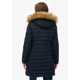 Superdry Damen Steppjacke "FUJI FAUX FUR HOOD MID LENGTH", blau, Gr. XXL, unifarben, Web, Obermaterial: 100% Polyester, Jacken, Slim Fit, mit