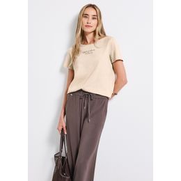 Street One Damen T-Shirt, beige, Gr. 34, bedruckt, Web, 100% Baumwolle, Shirts, aus reiner Baumwolle