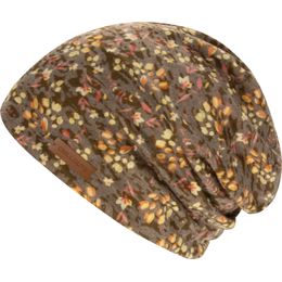 Chillouts Damen Beanie "Linz Hat"braun, Baumwollmischung, M&uuml;tzen, Feminine Beanie mit verspieltem Bl&uuml;tenprint