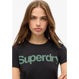 Superdry Damen Kurzarmshirt "CORE LOGO CITY FITTED TEE", schwarz, Gr. M, bedruckt, Single Jersey, Obermaterial: 100% Baumwolle, Shirts