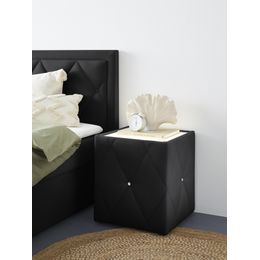 Nachttisch Home Affaire, B:50cm H:53cm T:50cm, schwarz, Schlafzimmer, Tische, "Alfie", mit Beleuchtung und Bezug aus Samtverlours