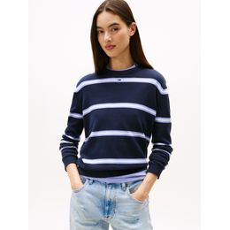 Tommy Jeans Damen Strickpullover "TJW ESSENTIAL CREW SWEATER EXT"schwarz night navy, stripe, Gr. L, gestreift, Feinstrick, Obermaterial: 100%