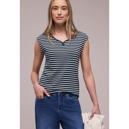Street One Damen Shirttopshadowed navy, Gr. 38, geringelt, Jersey, Obermaterial: 50% Baumwolle, 50% Modal, Tops, geringelt mit Knopf-Detail