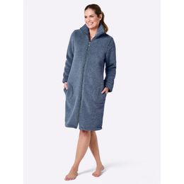 Plantier Damen Damenbademantel aus Teddy-Fleece, mittelblau-meliert, Gr&ouml;&szlig;e 48/50